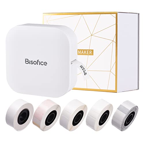 BISOFICE Q30 Label Maker Machine with Tape, Mini Label Maker with 5 Rolls Label Tape, Portable Wireless Connection Bluetooth Label Printer Labeler, Compatible with iOS Android