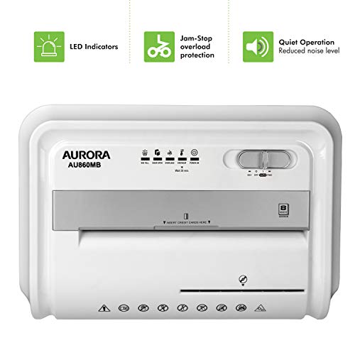 Aurora High-Security 8-Sheet Micro-Cut Paper, CD/DVD and Credit Card Shredder, White/Gray