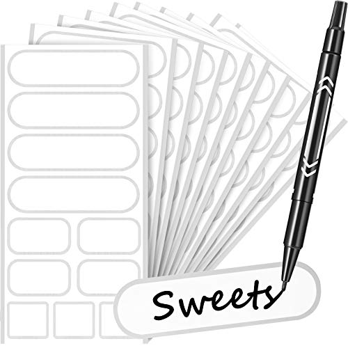 132 Pieces Removable Food Labels Stickers Waterproof Kitchen Labels for POP Food Storage, Home Organization with Marker Pen, 3 Sizes (Silver)