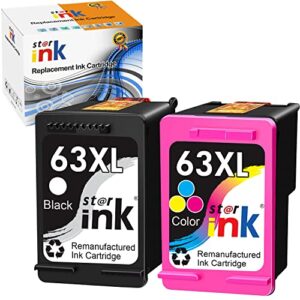 starink remanufactured ink cartridge replacement for hp ink 63 xl 63xl for officejet 3830 5200 5222 5255 5258 4650 4652 4655 envy 4520 4512 4510 deskjet 1112 2130 3630 printer(black/color, 2 packs)