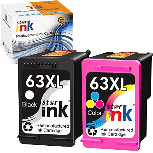 starink Remanufactured Ink Cartridge Replacement for HP Ink 63 XL 63XL for OfficeJet 3830 5200 5222 5255 5258 4650 4652 4655 Envy 4520 4512 4510 DeskJet 1112 2130 3630 Printer(Black/Color, 2 Packs)