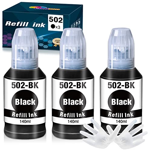 Clorisun 502 Pigment Refill Ink Bottles Replacement for Epson 502 T502 Use with Expression ET-2760 ET-2750 ET-3760 ET-4760 ET-3750 ET-4750 ET-3710 ET-15000 ET-3700 2700 Ecotank Printer (3 Black)