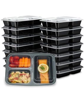 ez prepa 15 pack 32oz 3 compartment meal prep containers with lids -food storage containers plastic, bento box, lunch containers, microwavable, freezer and dishwasher safe, food containers