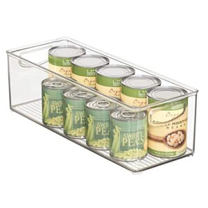 mdesign plastic kitchen organizer – storage holder bin with handles for pantry, cupboard, cabinet, fridge/freezer, shelves, and counter – holds canned food, snacks, drinks, and sauces – clear