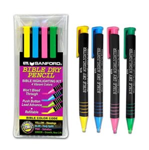 g.t. luscombe company, inc. bible dry highlighting kit | no bleed eco-friendly refillable dry highlighters | no sharpening | no smearing or fading | vibrant colors yellow, blue, pink, green (set of 4)