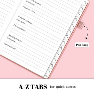 DRAPHY Password Book with Alphabetical Tabs. Medium Size Internet Password Keeper for Logins, and Web Addresses. Leatherette Hardcover Password Log Notebook & Organizer for Home and Office (Rose Gold)