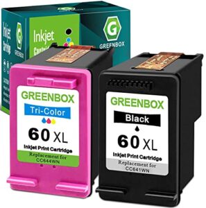 greenbox remanufactured 60xl ink cartridges replacement for hp 60 xl 60xl combo pack for photosmart c4780 c4680 c4795 c4640 deskjet f4480 f4440 f2430 f4280 envy 110 120 111 114 (1 black 1 tri-color)