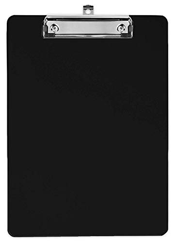 Black Plastic clipboards (Set of 6) Multipack - 12.5x9 Inch Black Clipboard with 100 Sheets Holding Capacity Low Profile Clip | Colored Acrylic Clip Boards in Bulk for Kids & Professionals