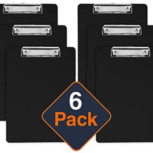 Black Plastic clipboards (Set of 6) Multipack - 12.5x9 Inch Black Clipboard with 100 Sheets Holding Capacity Low Profile Clip | Colored Acrylic Clip Boards in Bulk for Kids & Professionals