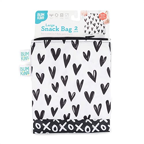 Bumkins Sandwich Bag / Snack Bag, Reusable Fabric, Washable, Food Safe, BPA Free, 7x7 - Hearts & XOXO (Pack of 2)