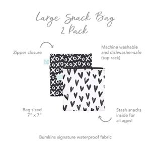 Bumkins Sandwich Bag / Snack Bag, Reusable Fabric, Washable, Food Safe, BPA Free, 7x7 - Hearts & XOXO (Pack of 2)