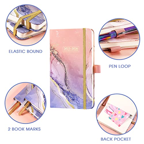 Pocket Planner/Calendar 2023-2026 - Monthly Pocket Planner/Calendar with 63 Notes Pages, Jul. 2023 - Jun. 2026, 3.8" x 6.4", 3 Year Monthly Planner with Inner Pocket + Pen Hold - Purple Waterink