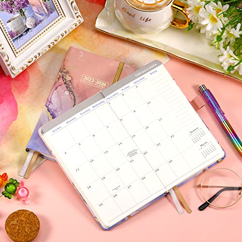 Pocket Planner/Calendar 2023-2026 - Monthly Pocket Planner/Calendar with 63 Notes Pages, Jul. 2023 - Jun. 2026, 3.8" x 6.4", 3 Year Monthly Planner with Inner Pocket + Pen Hold - Purple Waterink