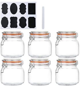 encheng 25 oz glass jars with airtight lids and leak proof rubber gasket,wide mouth mason jars with hinged lids for kitchen canisters 750ml, glass storage containers 6 pack …