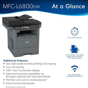 Brother MFC-L6800DW All-in-One Wireless NFC Monochrome Laser Printer for Office - Print Copy Scan Fax - 48 ppm, 1200x1200 dpi, 512MB Memory, Auto Duplex Printing, 80-Sheet ADF, CBMOUN Printer Cable