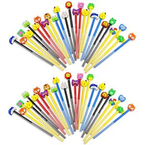 etmact 50 pack assorted colorful cartoon animal pencil with eraser novelty dot & stripe giant eraser topper kids pencils kid pencils pencil with eraser animal pens pencils bulk for kids animal pencill