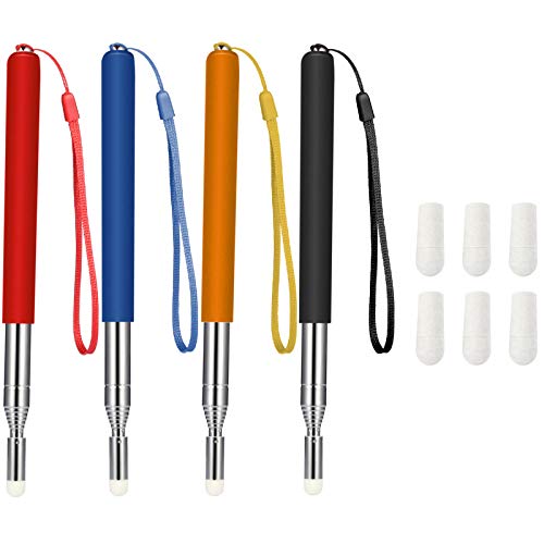 4 Pieces Retractable Teacher Pointer Telescopic Teaching Pointer Presenter Whiteboard Pointer and Lanyards with 6 Pieces Extra Felt Nibs for Teachers Presenter, Extends Design (39 Inches)