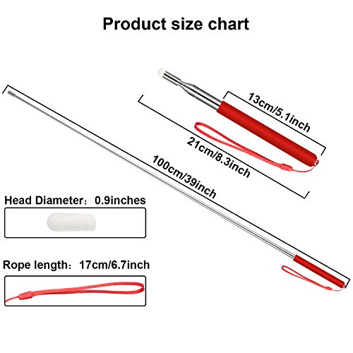 4 Pieces Retractable Teacher Pointer Telescopic Teaching Pointer Presenter Whiteboard Pointer and Lanyards with 6 Pieces Extra Felt Nibs for Teachers Presenter, Extends Design (39 Inches)