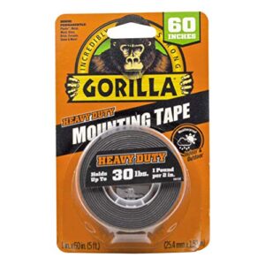 Gorilla - Heavy Duty Double Sided Mounting Tape, Weatherproof, 1" x 60", Black, (Pack of 2)