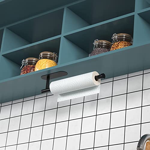 Paper Towel Holder, Self Adhesive or Screw Mounting, Black Paper Towel Holder Wall Mount, SUS304 Stainless Steel Paper Towel Holder Under Cabinet for Kitchen, Counter, Cabinet, Bathroom