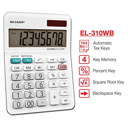 Sharp EL-310WB Calculator, White 3.125, 3.38 x 4.75 x 1.0 inches