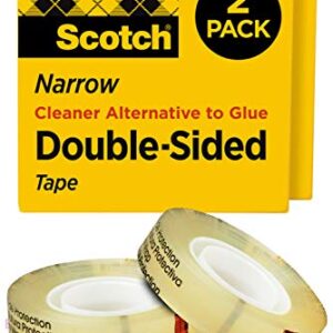 Scotch Double Sided Tape, 1/2 in x 500 in, Permanent, 2 Boxes/Pack (665-2)