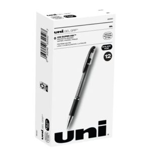 black gel pens with gel grip, 12 bulk pens, black pen with 0.7mm medium points, gel office pens for office supplies, school supplies, & home supplies, black gel ink pens bulk, black pens by uniball