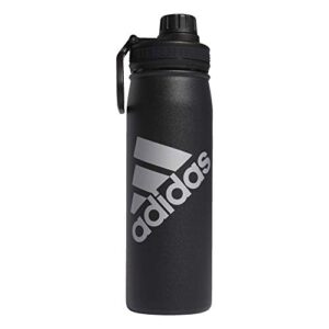 adidas 600 ml (20 oz) water bottle, hot/cold double-walled insulated 18/8 stainless steel, black/silver metallic, one size