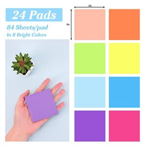 EOOUT 24 Pack Sticky Notes 3x3 Inches, Bright Colors Self-Stick Pads, Super Sticking Power Memo Pads, Easy to Post for Home, Office, Notebook, 84 Sheets/pad