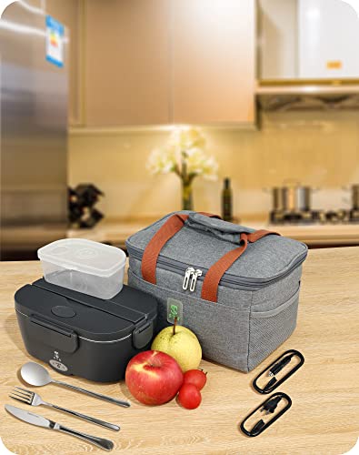 STN Heated Lunch Box,75W Electric Lunch Box Food Heater 1.5L Heated Lunch Boxes For Adults Work With Insulated Bags and Big Cutlery Set For 12V 24V 110V