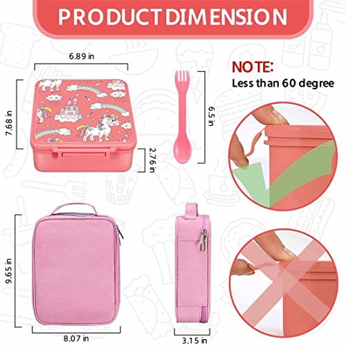 MAISON HUIS Bento Lunch Box for Kids With 8oz Soup Thermos, Leakproof Lunch Compartment Containers with 4 Compartment Bento Box, Thermos Food Jar and Lunch Bag, BPA Free,Travel, School(Unicorn)