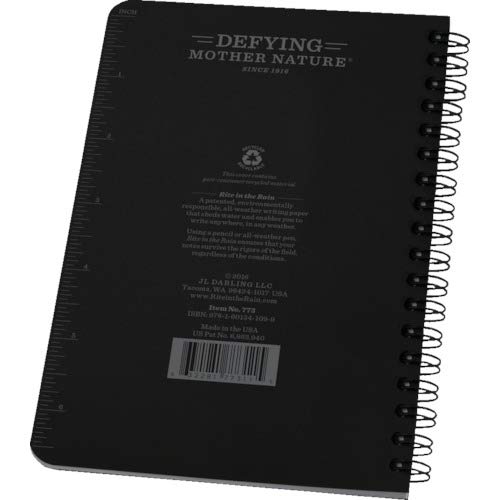 Rite In The Rain All-Weather Side-Spiral Notebook, 4 5/8" x 7", Black Cover, Universal Pattern (No. 773)