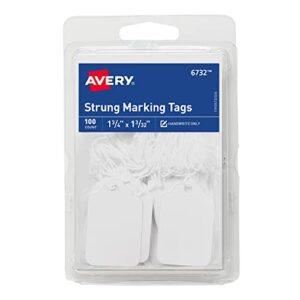 avery white strung marking tags, 1.75 x 1.09 inches, pack of 100 (6732)