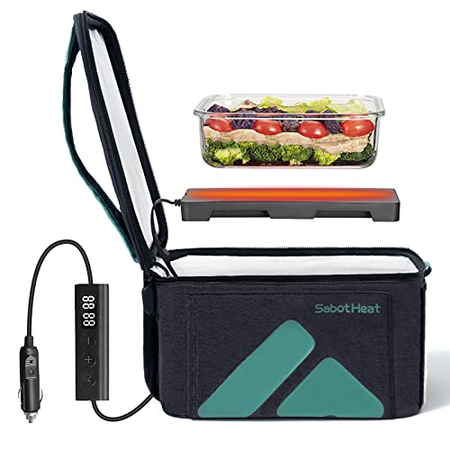 SabotHeat Smart Portable Oven for Car - 6 Adjustable Heat Levels & Timer Fast Heating Portable Food Warmer Lunch Box with for Reheating & Cooking, Lunch Box Warmer for Work, Trip, Camping, 12V90W