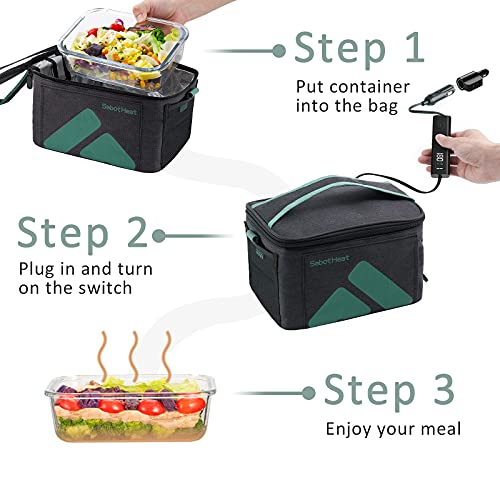 SabotHeat Smart Portable Oven for Car - 6 Adjustable Heat Levels & Timer Fast Heating Portable Food Warmer Lunch Box with for Reheating & Cooking, Lunch Box Warmer for Work, Trip, Camping, 12V90W