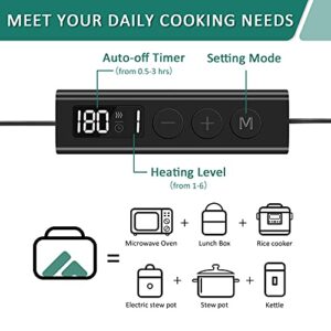 SabotHeat Smart Portable Oven for Car - 6 Adjustable Heat Levels & Timer Fast Heating Portable Food Warmer Lunch Box with for Reheating & Cooking, Lunch Box Warmer for Work, Trip, Camping, 12V90W