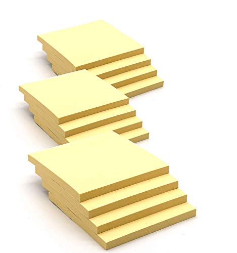 Sticky Notes 3" x 3 inch Yellow Stick On Note. Self Stick It Notes. Strong Sticking Square Stickies. Small Square Removable Memo Pad to Post in Office, Home, School. 12 Pads - Emraw