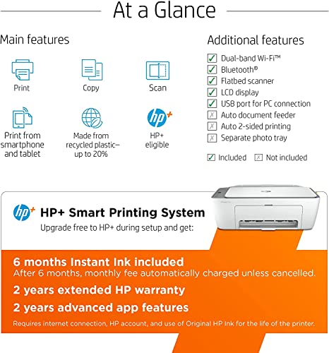 HP DeskJet 27 55e Inkjet All-in-One Color Printer I Print Copy Scan I Wireless & Mobile Printing I USB Connectivity I Up to 5.5 ppm I Up to 4800 x 1200 dpi + Printer Cable