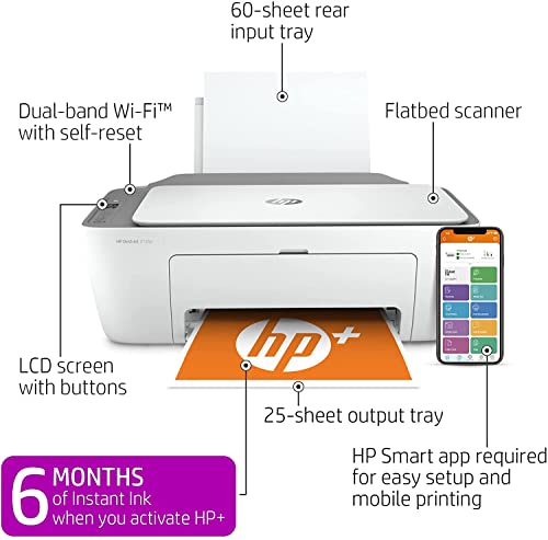 HP DeskJet 27 55e Inkjet All-in-One Color Printer I Print Copy Scan I Wireless & Mobile Printing I USB Connectivity I Up to 5.5 ppm I Up to 4800 x 1200 dpi + Printer Cable