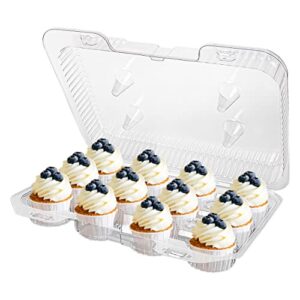 stock your home mini plastic cupcake containers disposable (40 count) 12-compartment container with connected dome lid clear, bpa free, for small or mini sized cupcakes