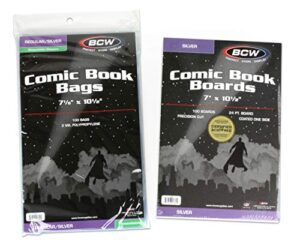 (100) silver age resealable clear comic book bags & backer boards by bcw