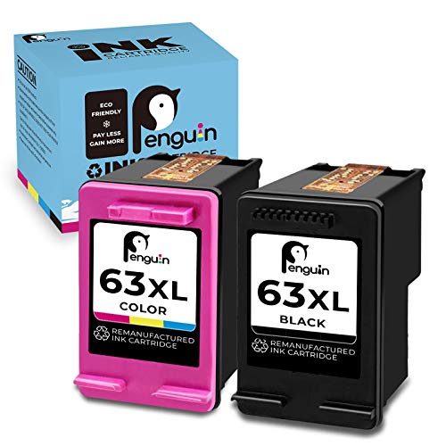 Penguin Remanufactured Printer Ink Cartridge Replacement for HP 63XL ,63 XL Used for Hp Deskjet Series:1110 1111 Envy Series:4510 4511 Officejet Series:3830 3831 3832 (1 Black,1 Color) Combo Pack