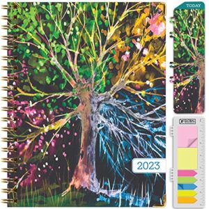 hardcover 2023 planner: (november 2022 through december 2023) 8.5″x11″ daily weekly monthly planner yearly agenda. bookmark, pocket folder and sticky note set (black tree seasons)