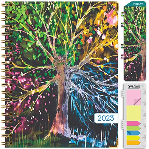 HARDCOVER 2023 Planner: (November 2022 Through December 2023) 8.5"x11" Daily Weekly Monthly Planner Yearly Agenda. Bookmark, Pocket Folder and Sticky Note Set (Black Tree Seasons)