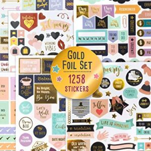 Aesthetic Gold Foil Planner Stickers - 1250+ Stunning Design Accessories Enhance and Simplify Your Planner, Journal and Calendar