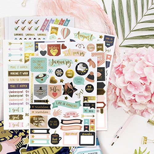 Aesthetic Gold Foil Planner Stickers - 1250+ Stunning Design Accessories Enhance and Simplify Your Planner, Journal and Calendar