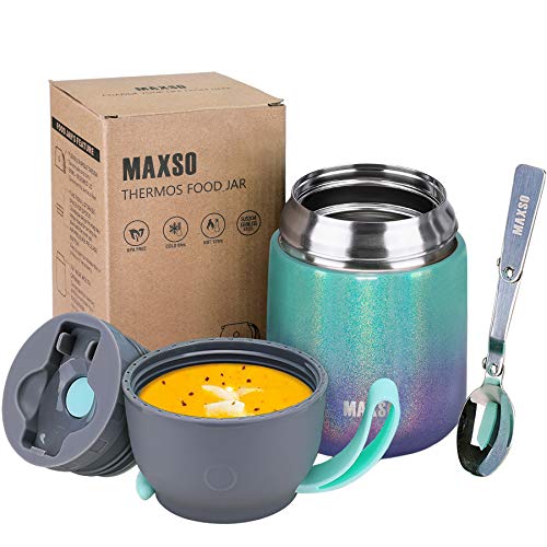 Thermos Food Jar for Hot & Cold Food for Kids Adult, 17 oz Set Soup Thermos Hot Food Containers for Lunch, 1 Pack Insulated Food Jar with Spoon (Rainbow (1 Pack))