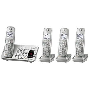 panasonic link2cell bluetooth cordless dect 6.0 expandable phone system with answering machine and enhanced noise reduction – 4 handsets – kx-tge474s (silver)