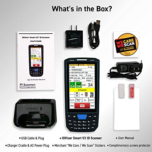 IDVisor Smart V2 ID Scanner - Drivers License and Passport Age Verification & Customer Management + Charger Cradle, Hand Strap & More.