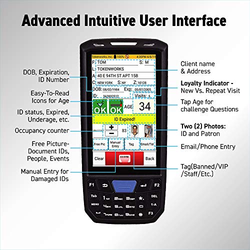 IDVisor Smart V2 ID Scanner - Drivers License and Passport Age Verification & Customer Management + Charger Cradle, Hand Strap & More.